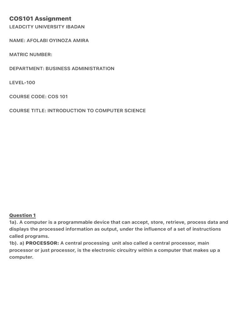 COS101 Computer Science Assignment | PDF | Computer Data Storage ...