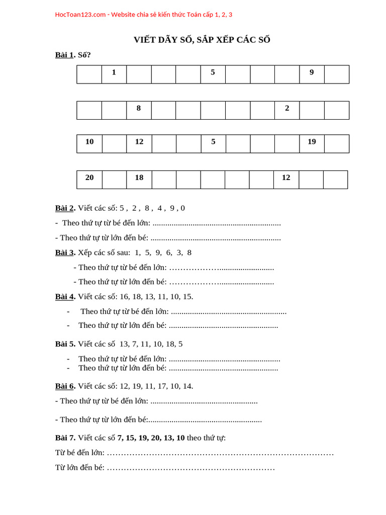 Dang Bai Tap Viet Day So Sap Xep Cac So Toan Lop 1 | PDF