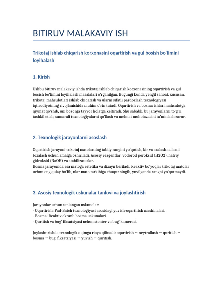 Bitiruv Ish Tolali Hujjat | PDF