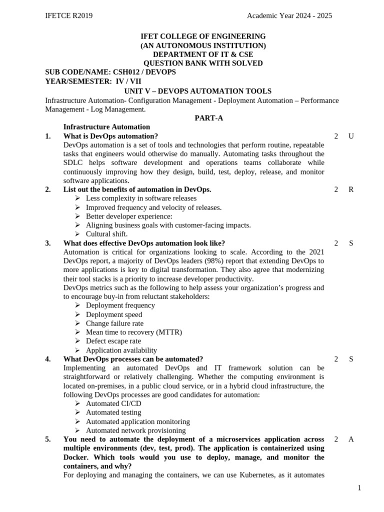 DevOps Automation Tools Question Bank | PDF | Version Control | Cloud Computing