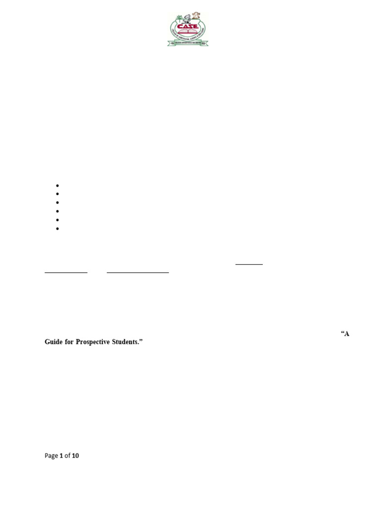 CASE Admission Application Form | PDF | Associate Degree