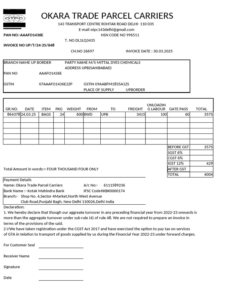 Mittal Dyes Chemical 648 | PDF | Invoice | Sales