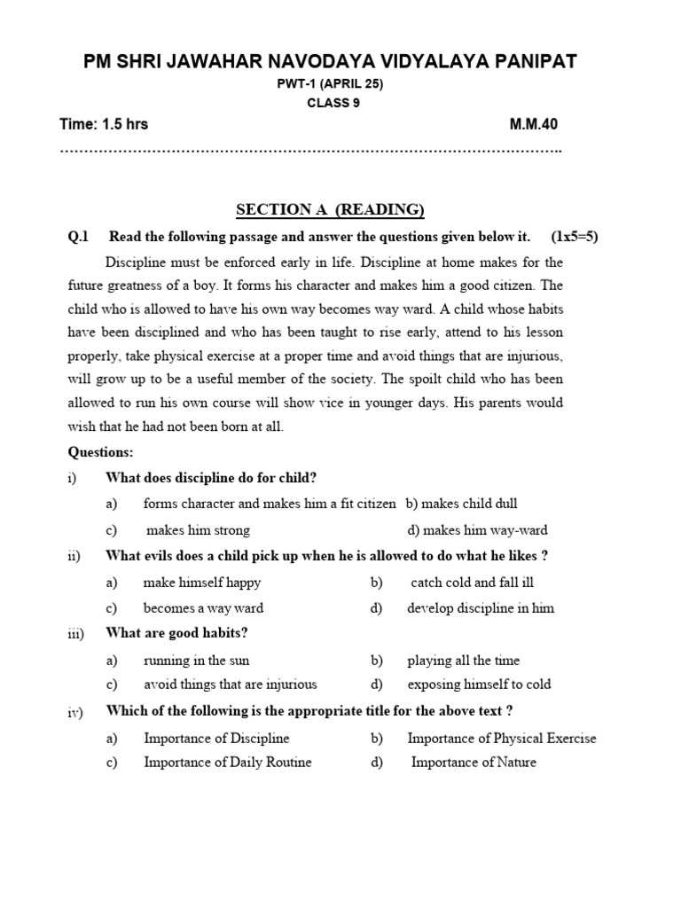 9th ENGLISH PWT 1 April-25 | PDF