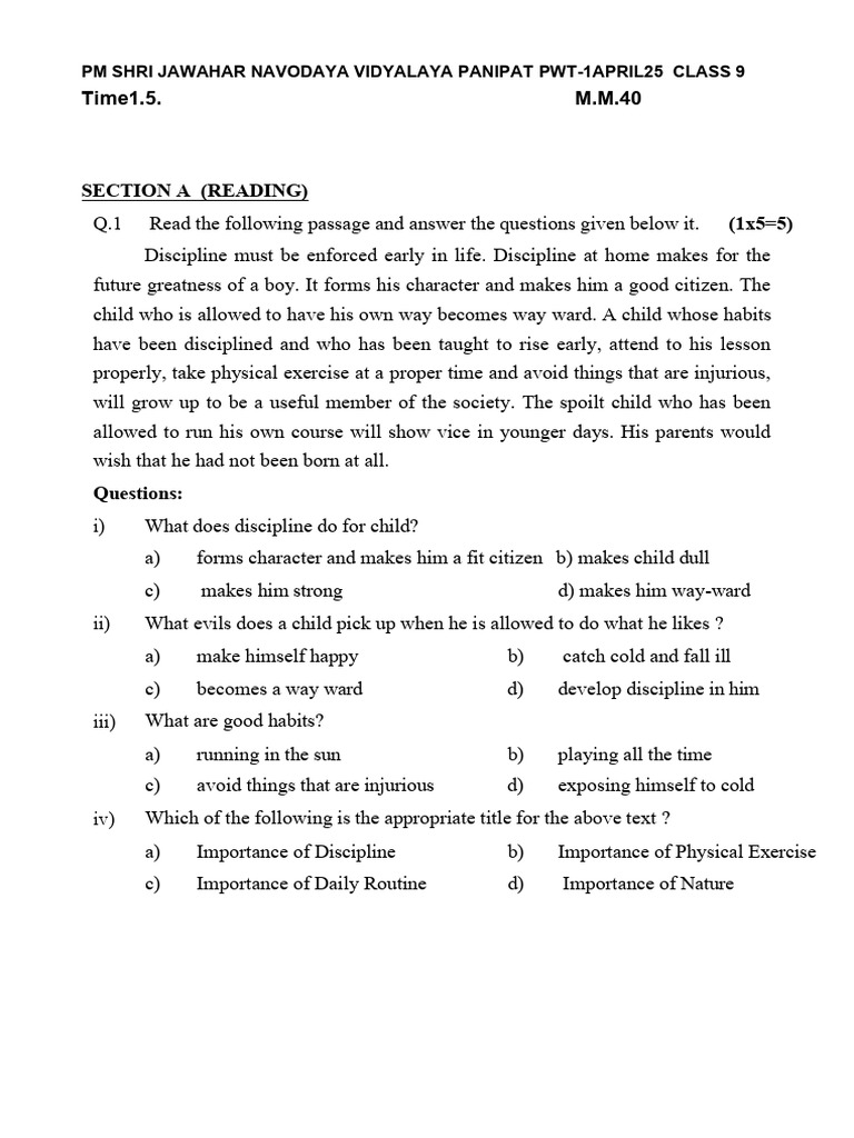 9th English PWT 1 April-25 | PDF