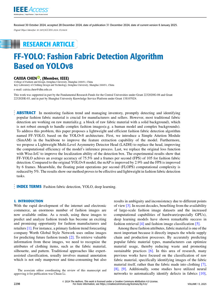 FF-YOLO Fashion Fabric Detection Algorithm Based On YOLOv8 | PDF | Computer Vision | Statistical ...