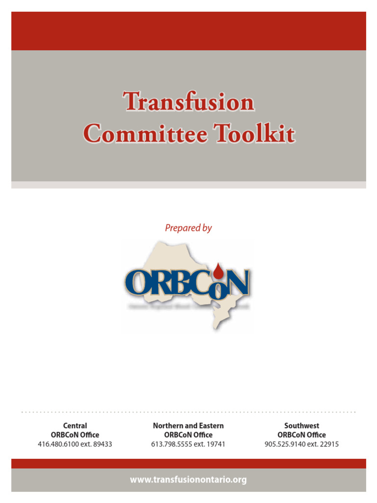 EN 2008 Transfusion Committee Toolkit ORBCON | PDF | Blood Transfusion ...
