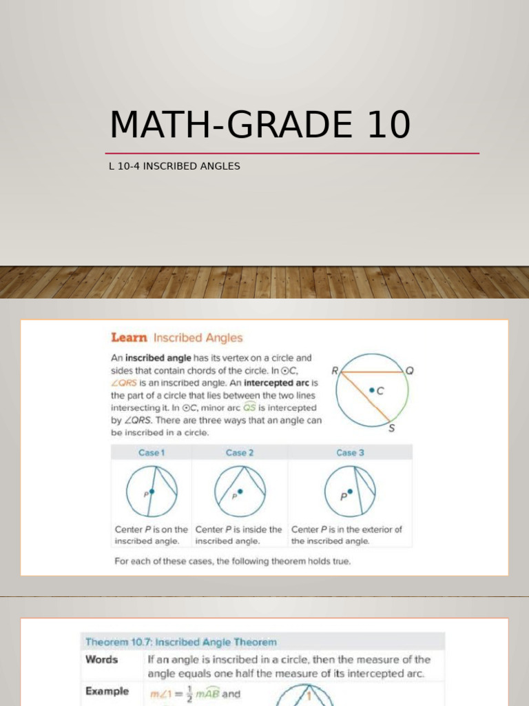 L 10-4 Inscribed Angles | PDF