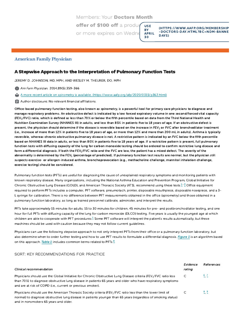 Interpreting Pulmonary Function Tests | PDF | Chronic Obstructive ...
