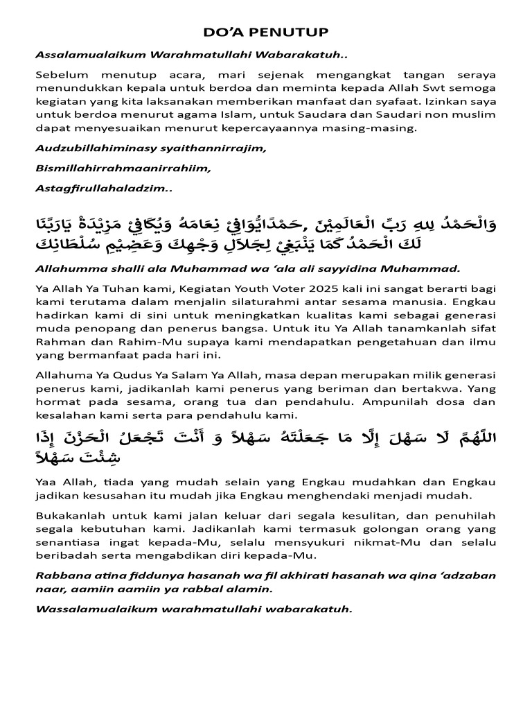 Doa Penutup Acara Resmi dan Formal | PDF