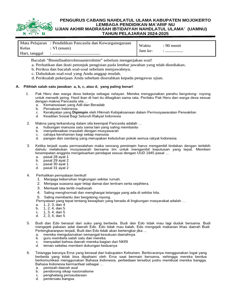 SOAL UAMNU PPKN | PDF