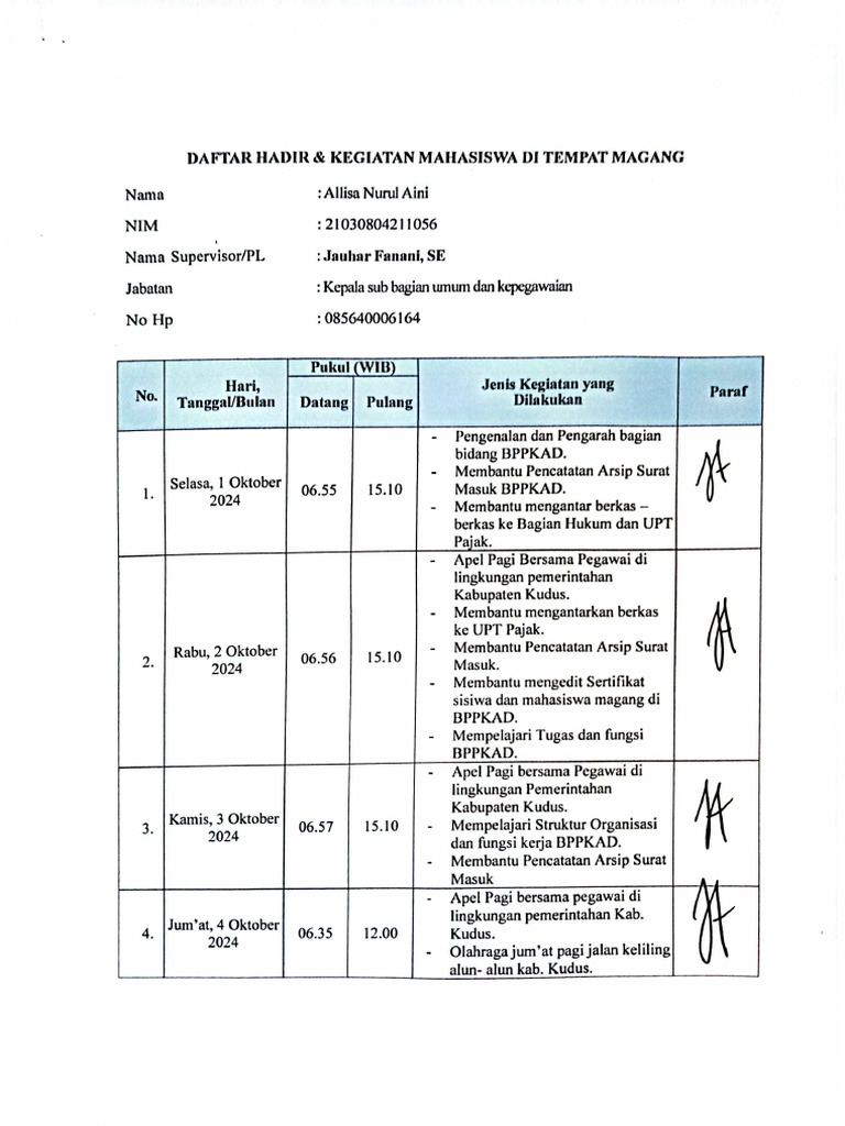 Daftar Hadir MAGANG | PDF