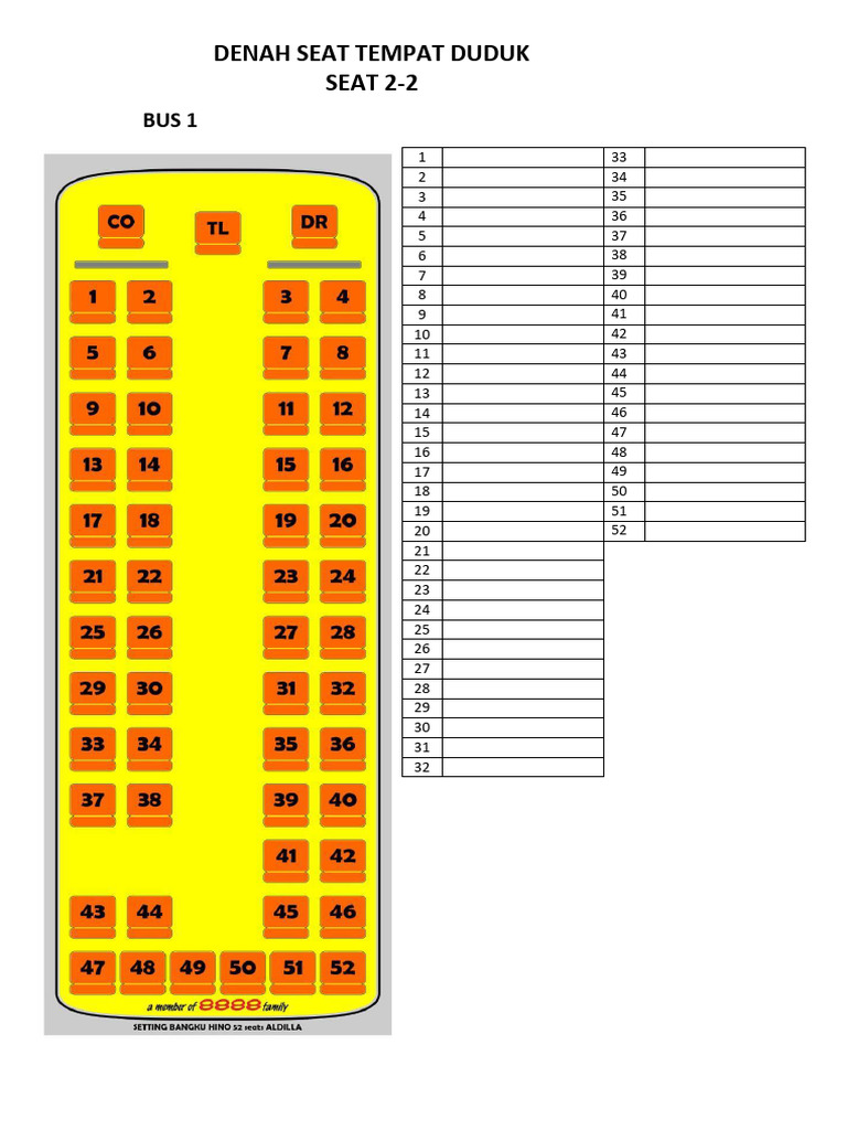 Denah Seat Tempat Duduk Bus | PDF