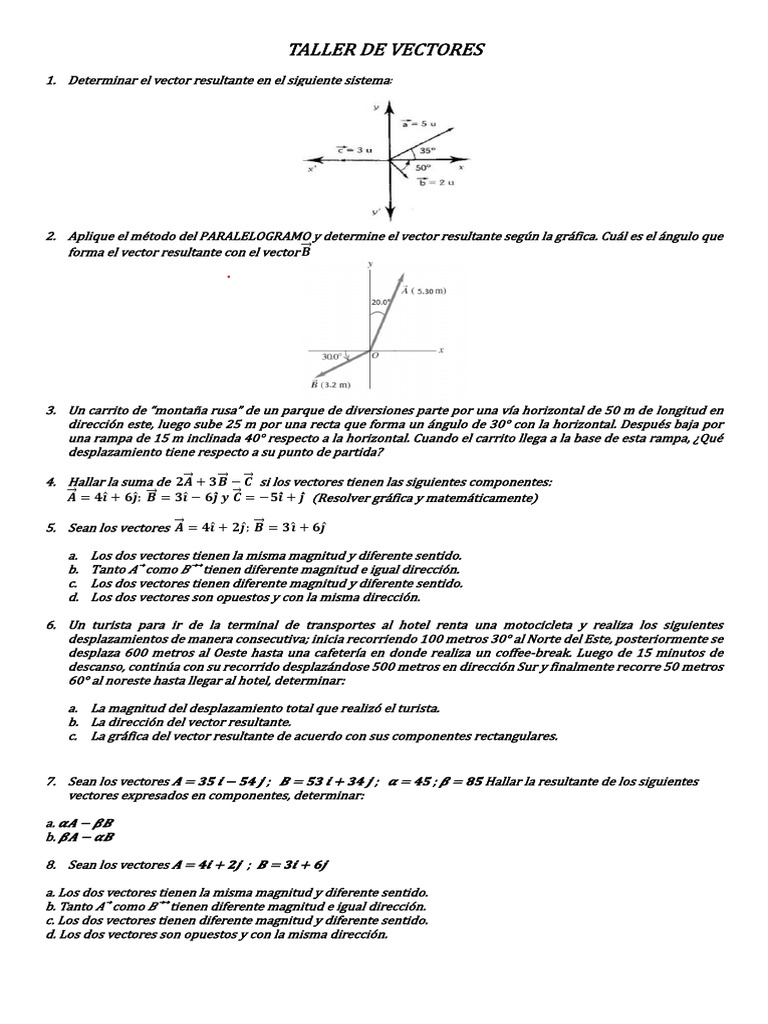 Taller de Vectores | PDF | Vector Euclidiano | Euclides