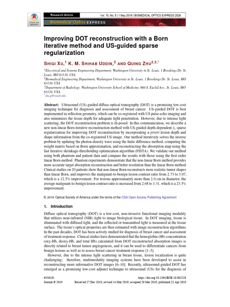 2019 - Improving DOT Reconstruction With A Born Iterative Method and US-guided Sparse ...