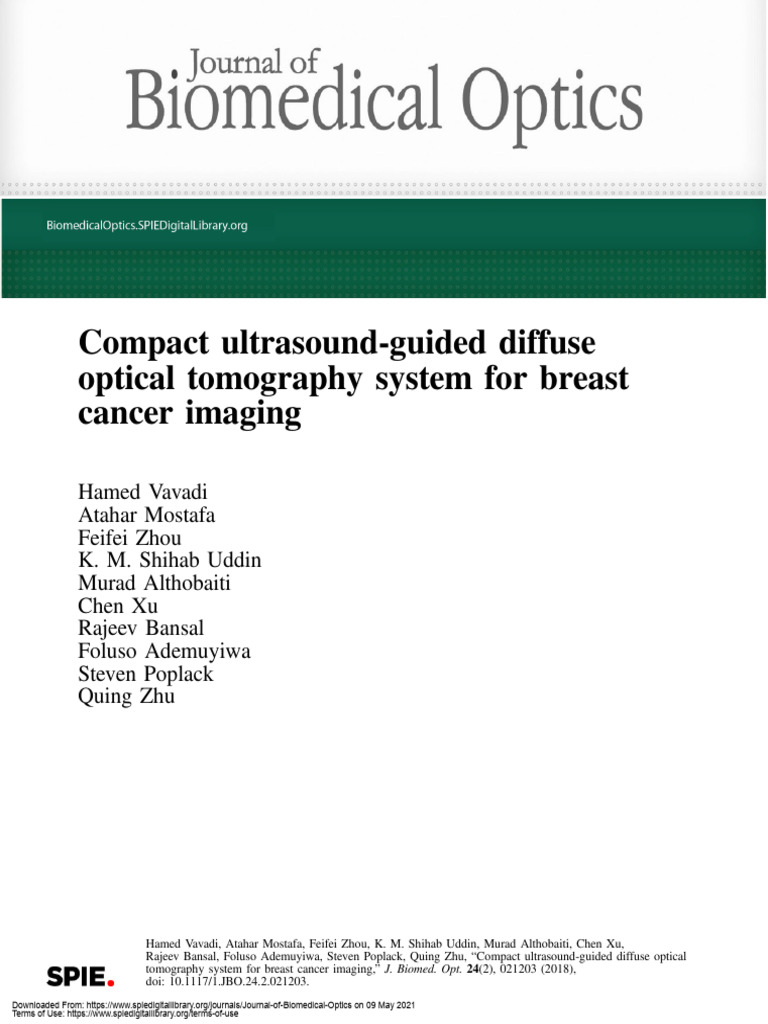 2018 - Compact Ultrasound-Guided Diffuse Optical Tomography System For Breast Cancer Imaging ...
