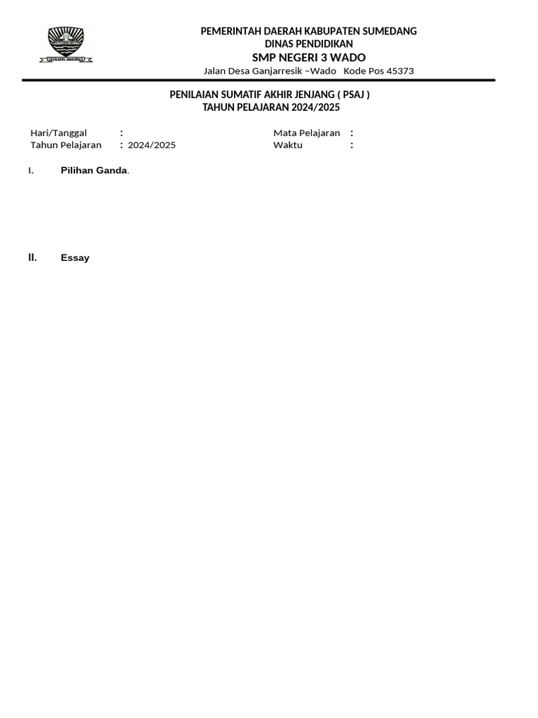 Blangko Soal PSAJ 2024-2025 | PDF