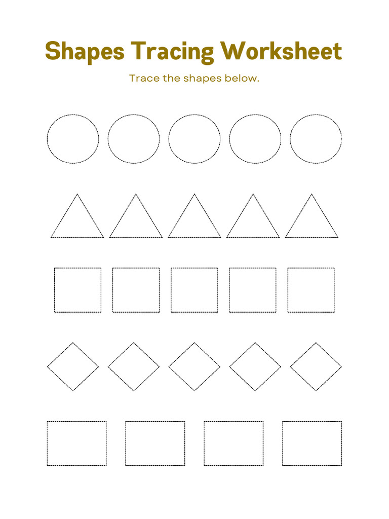 Yellow Shapes Tracing Worksheet | PDF