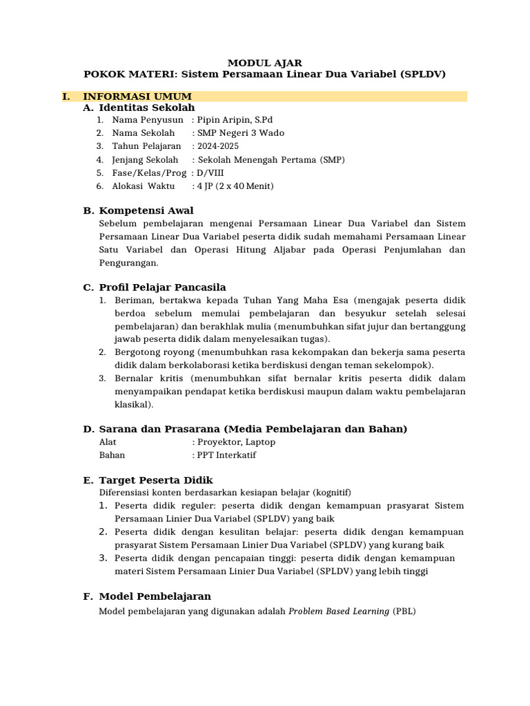 Modul ajar Observasi SLPDV KLS 8 | PDF