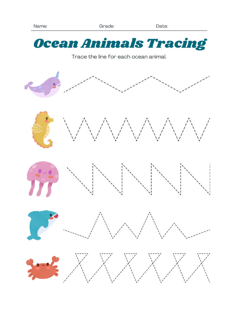 Ocean Animals Tracing Activity | PDF