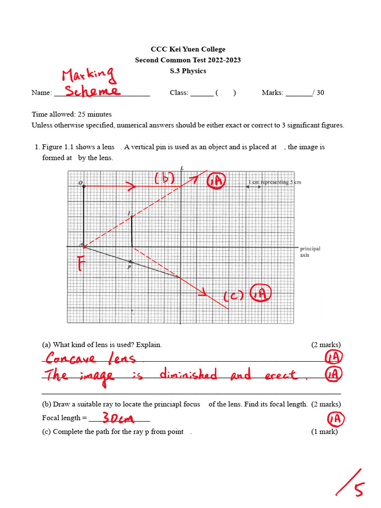 S3 2223 2nd Common Test Paper Marking Scheme | PDF | Imaging ...