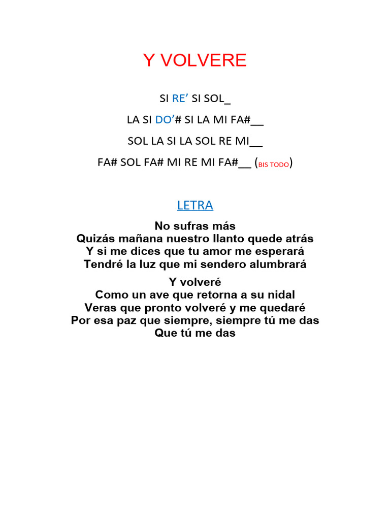 Y Volvere Notas y Letras | PDF