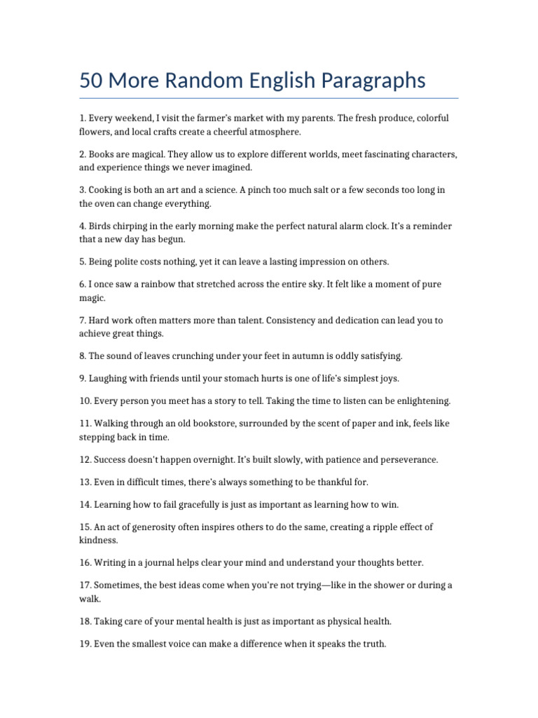 50 More Random English Paragraphs | PDF