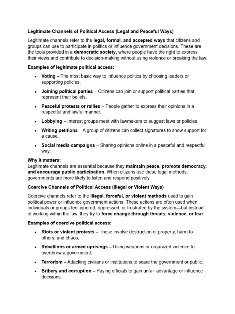 Legitimate and coercive Channels of Political Access | PDF | Democracy ...
