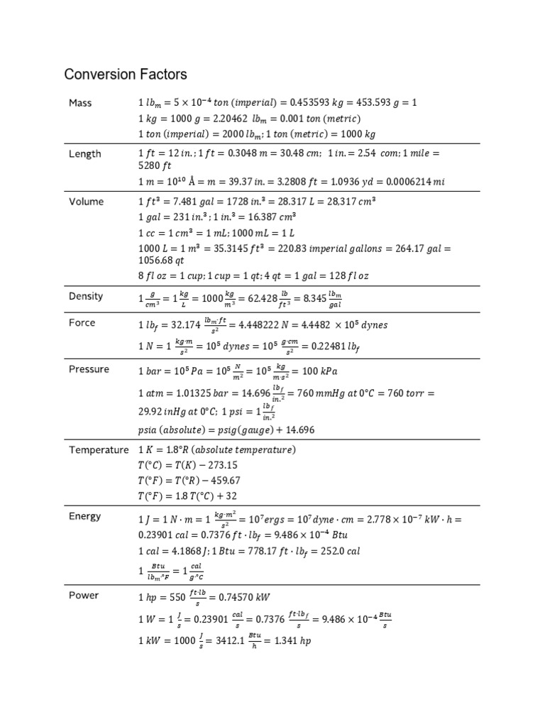 Conversion Factors | PDF