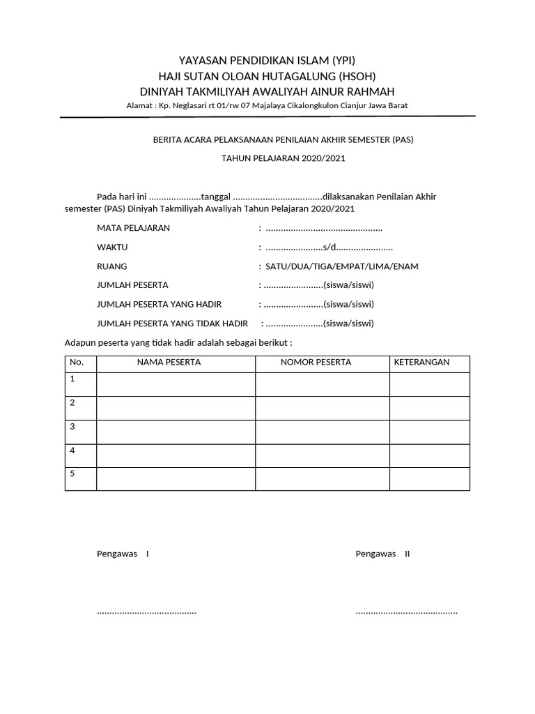 Berita Acara Pas Dta | PDF