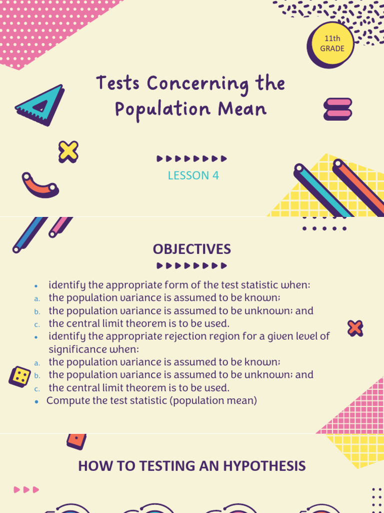 Lesson 4 Tests Concerning The Population Mean | PDF | Statistical ...