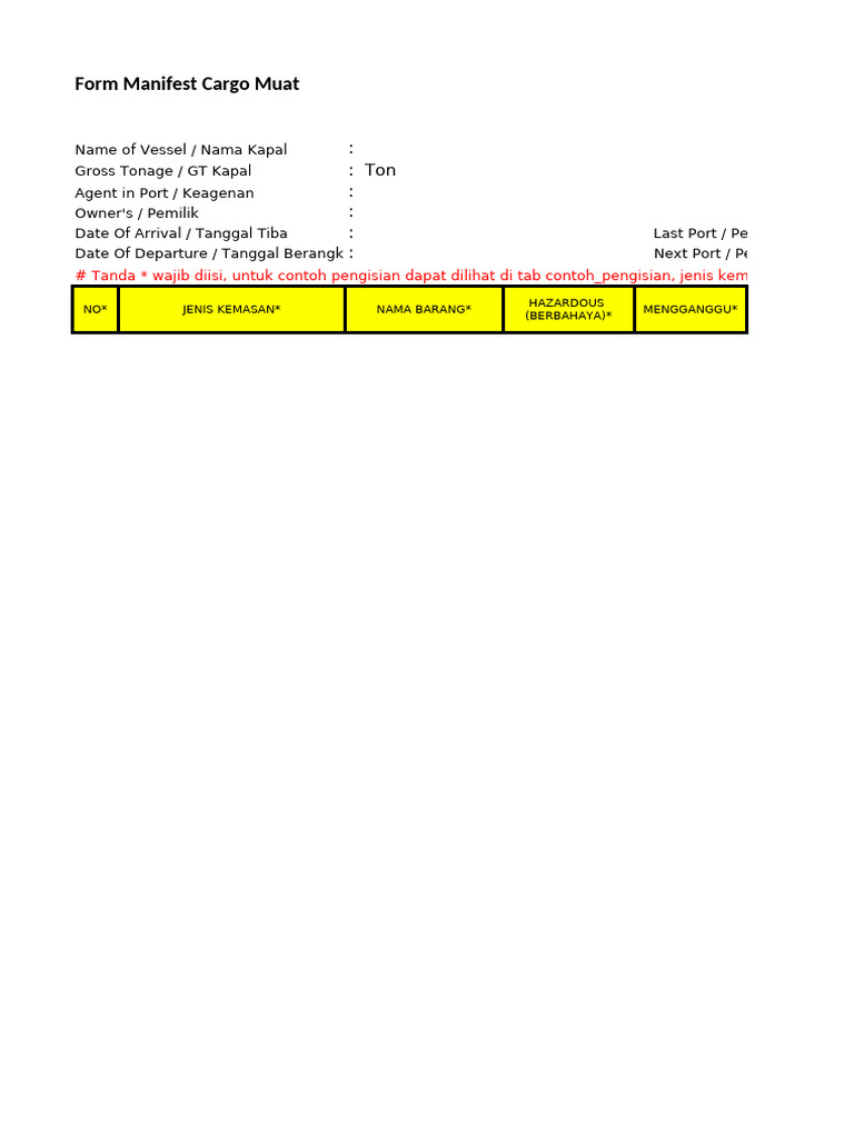 Formulir Manifest Cargo Kapal | PDF