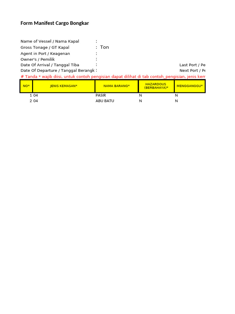 Contoh Form Manifest Cargo Kapal | PDF