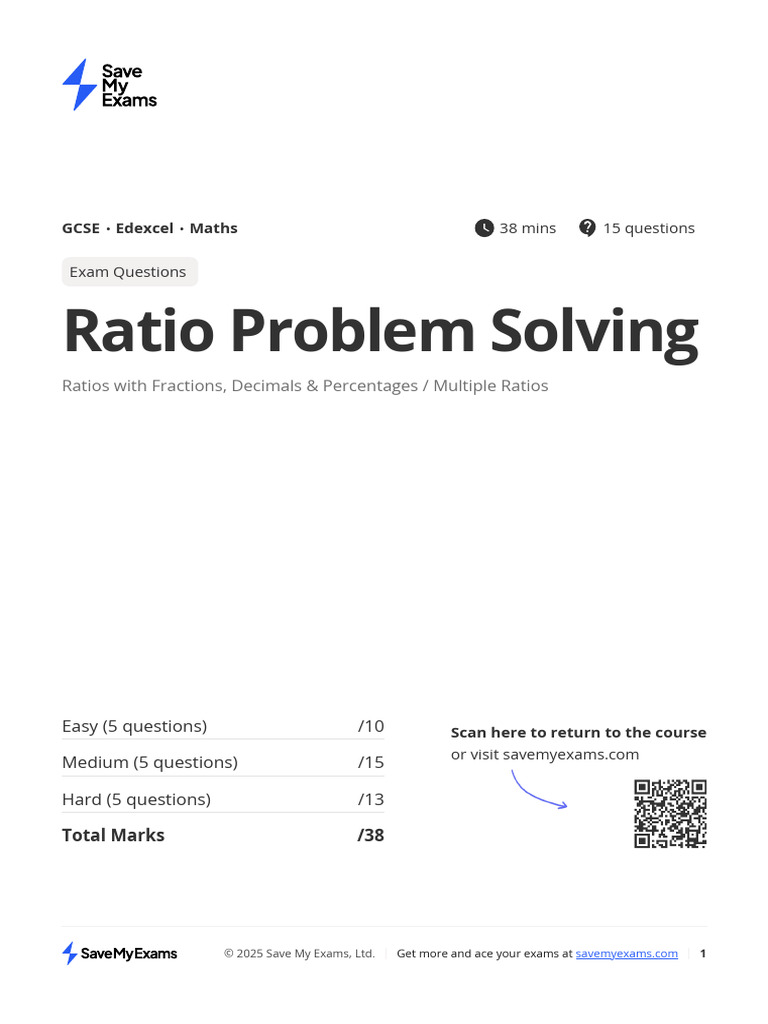 Ratio Problem Solving Answers | PDF | Ratio | Percentage