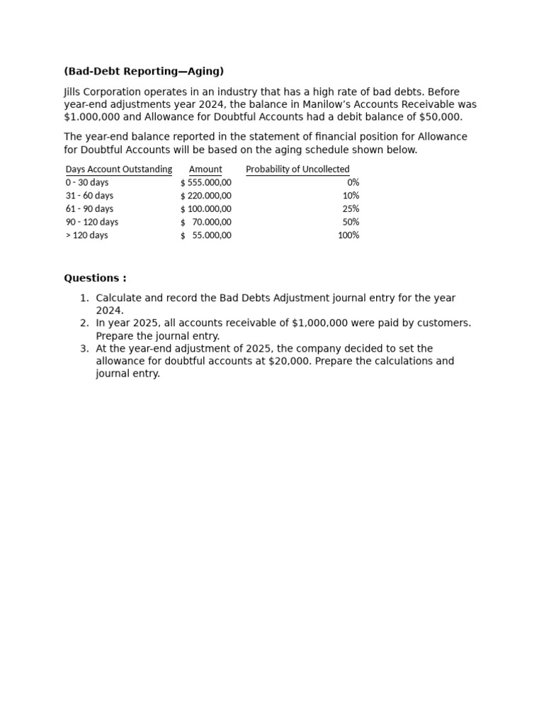 Bad Debt Expense Calculation for 2024 | PDF