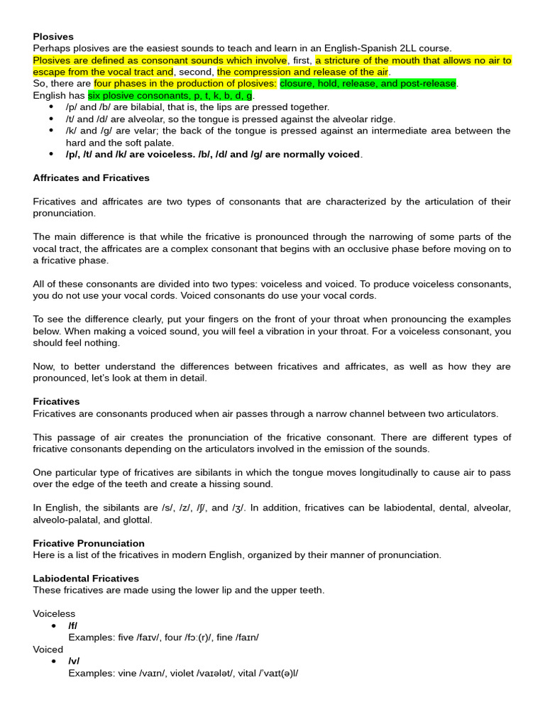 Affricates and Fricatives | PDF | Consonant | Phonetics