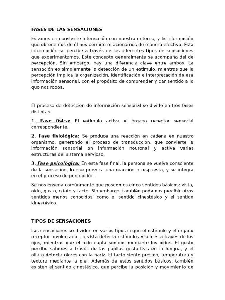 Las Sensaciones Info | PDF | Sentidos | Percepción