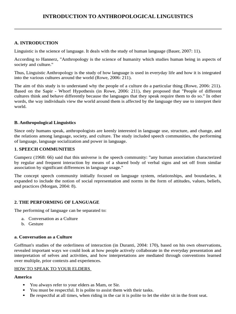 Introduction To Anthropological Linguistics | PDF | Anthropology | Body Language