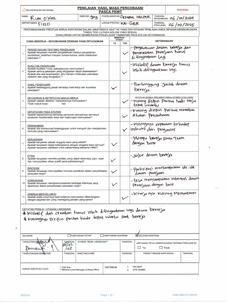 Penilaian Karyawan an Rian O'Nail | PDF