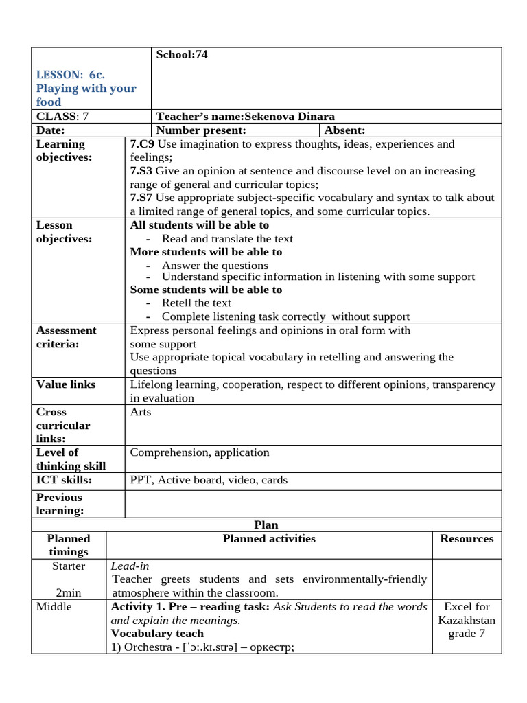 Lesson 12 Playing With Your Food | PDF | Vocabulary | Reading Comprehension