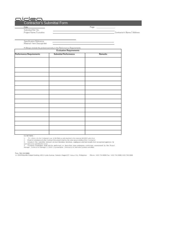 Contractor Submittal Form Template | PDF
