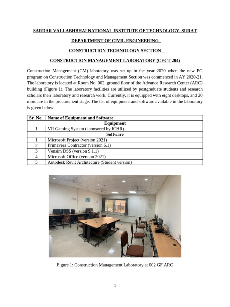 Construction Management Lab Overview at SVNIT | PDF | Virtual Reality ...