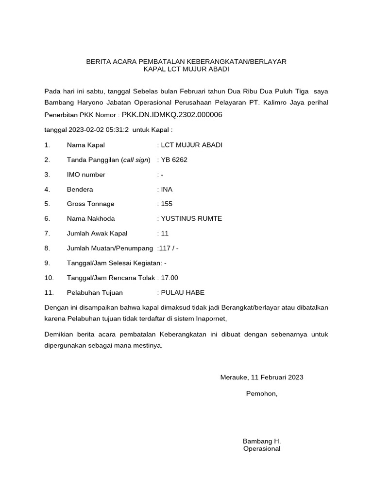Ba Permohonan Pembatalan Keberangkatan | PDF