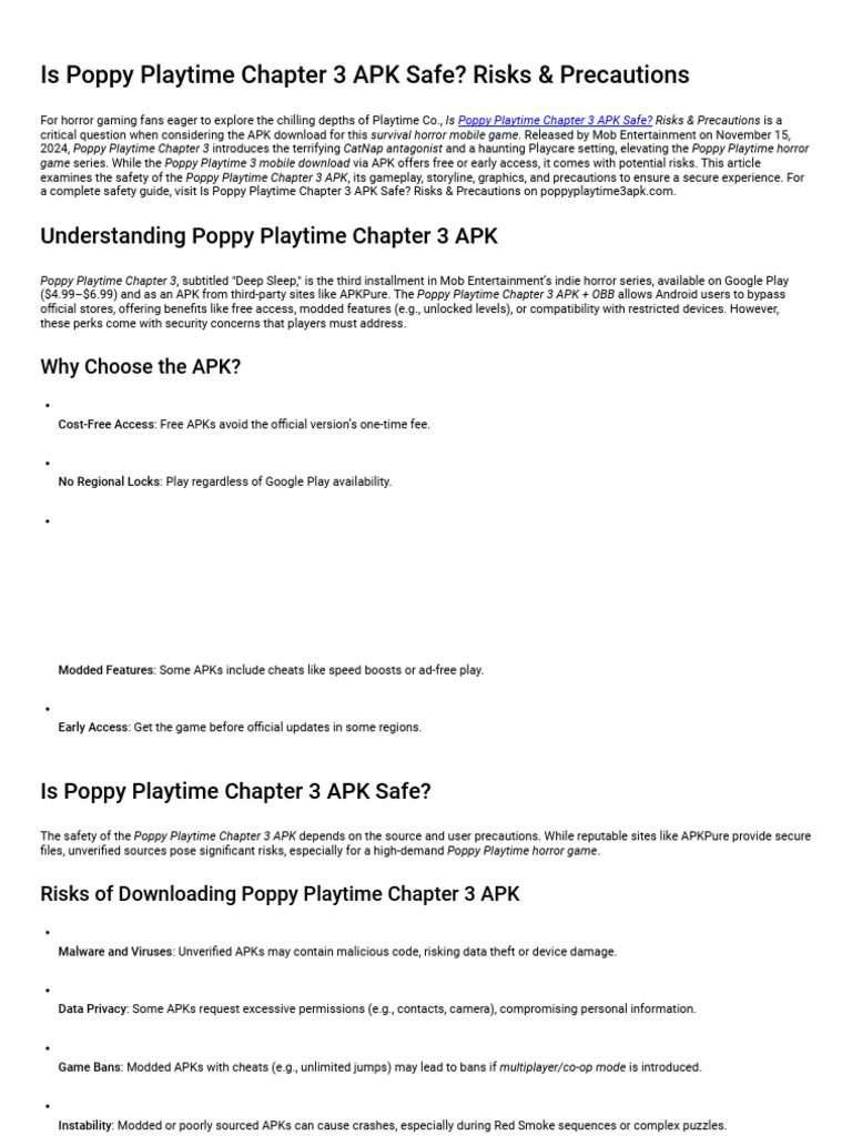 Is Poppy Playtime Chapter 3 APK Safe Risks & Precaution | PDF | Android ...
