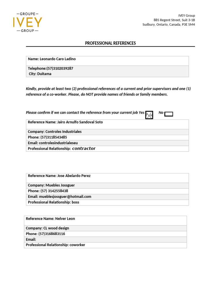 PROFESSIONAL REFERENCES Canada Redactado | PDF