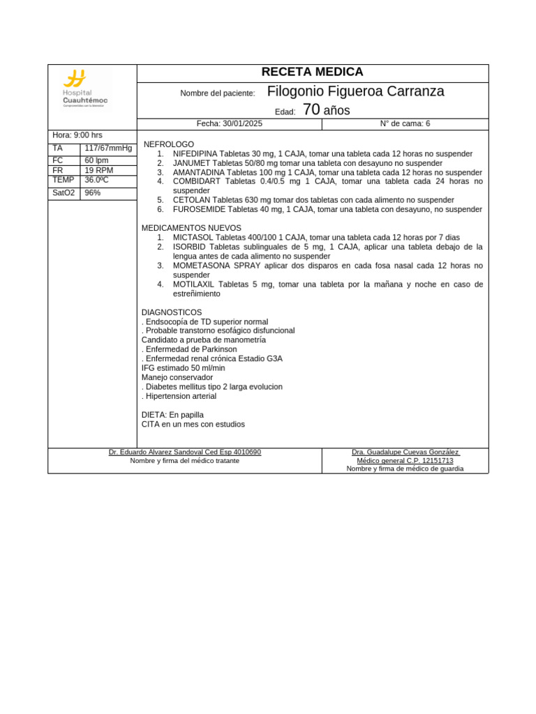 RECETA DR. EDUARDO ALVAREZ. | PDF | Medicina CLINICA | Especialidades ...