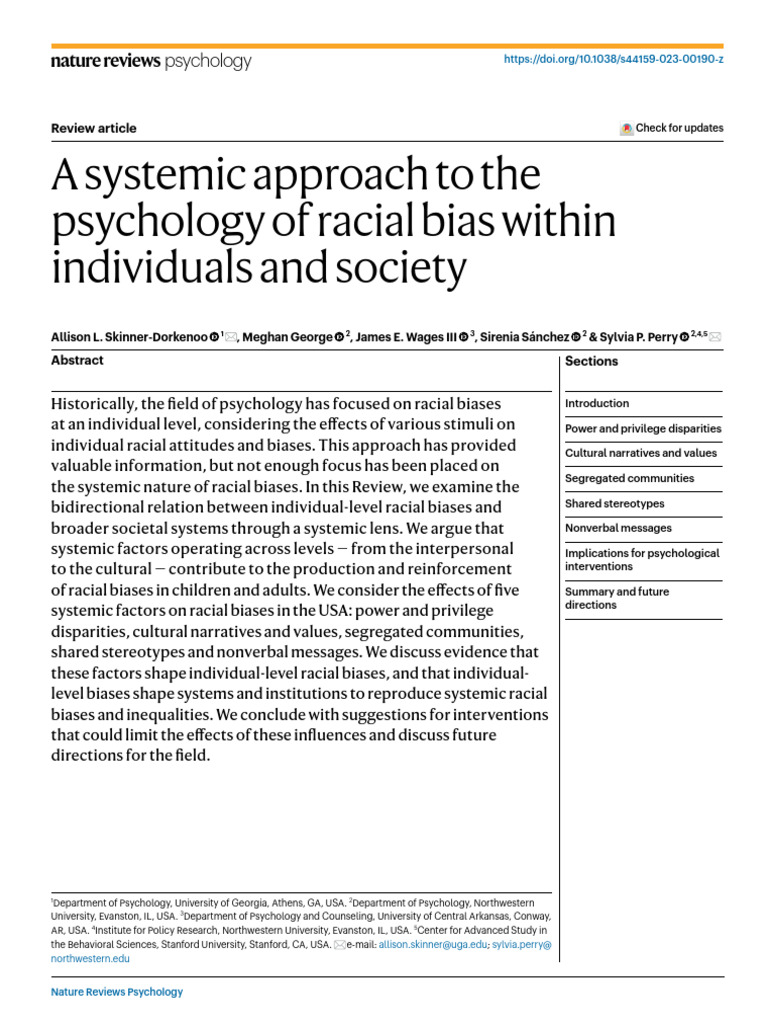 A Systemic Approach To The Psychology of | PDF | Bias | Discrimination ...