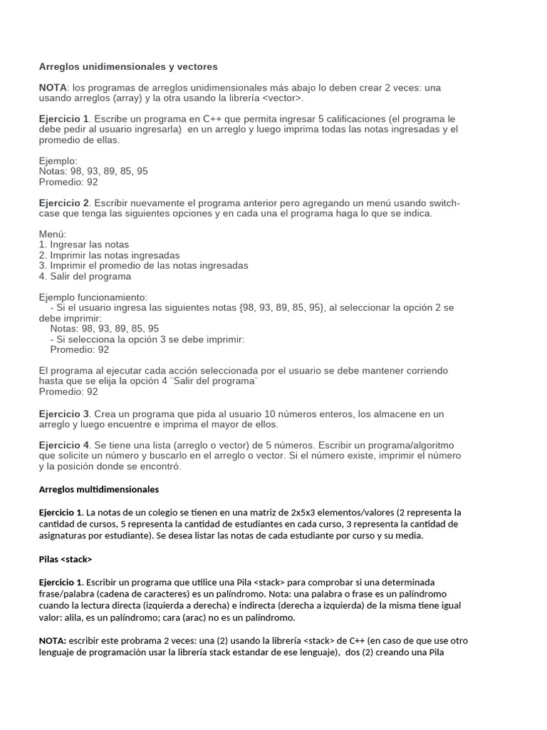 Arreglos unidimensionales y vectores | PDF | C ++ | Ciencias de la ...