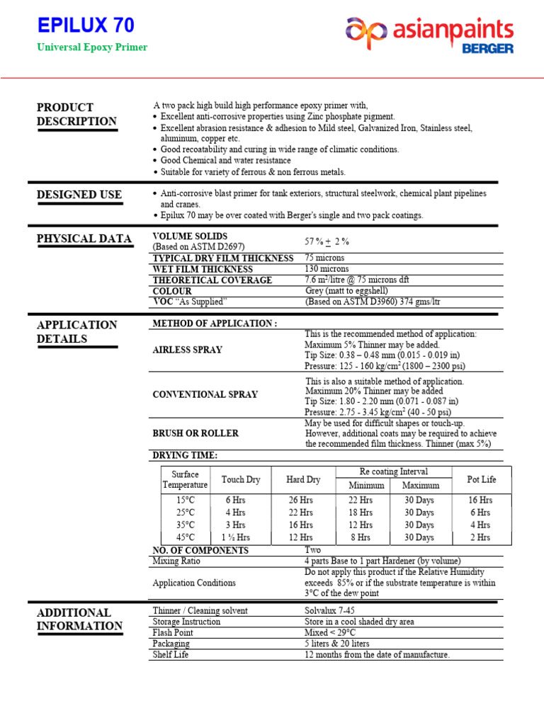 EPILUX 70 - Universal Epoxy Primer | PDF | Epoxy | Physical Sciences