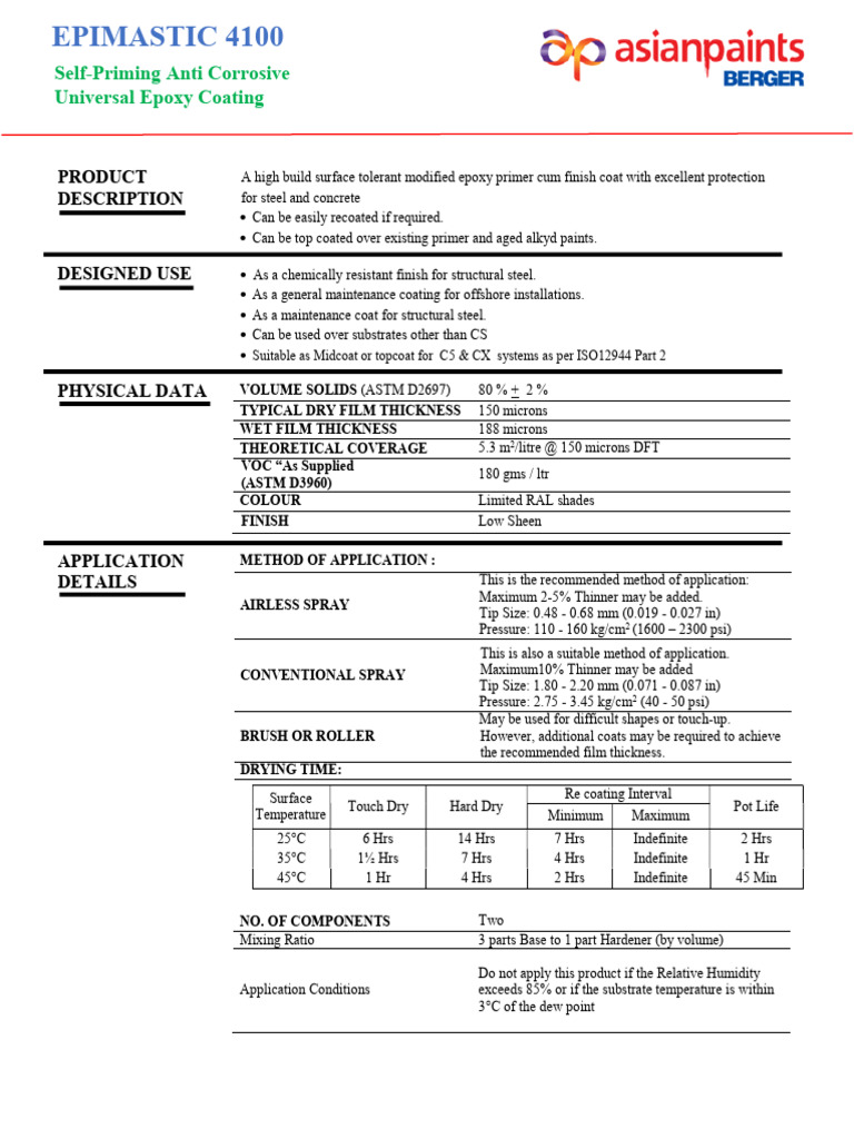 EPIMASTIC 4100 - High Build Universal Epoxy Coating | PDF | Coating | Paint