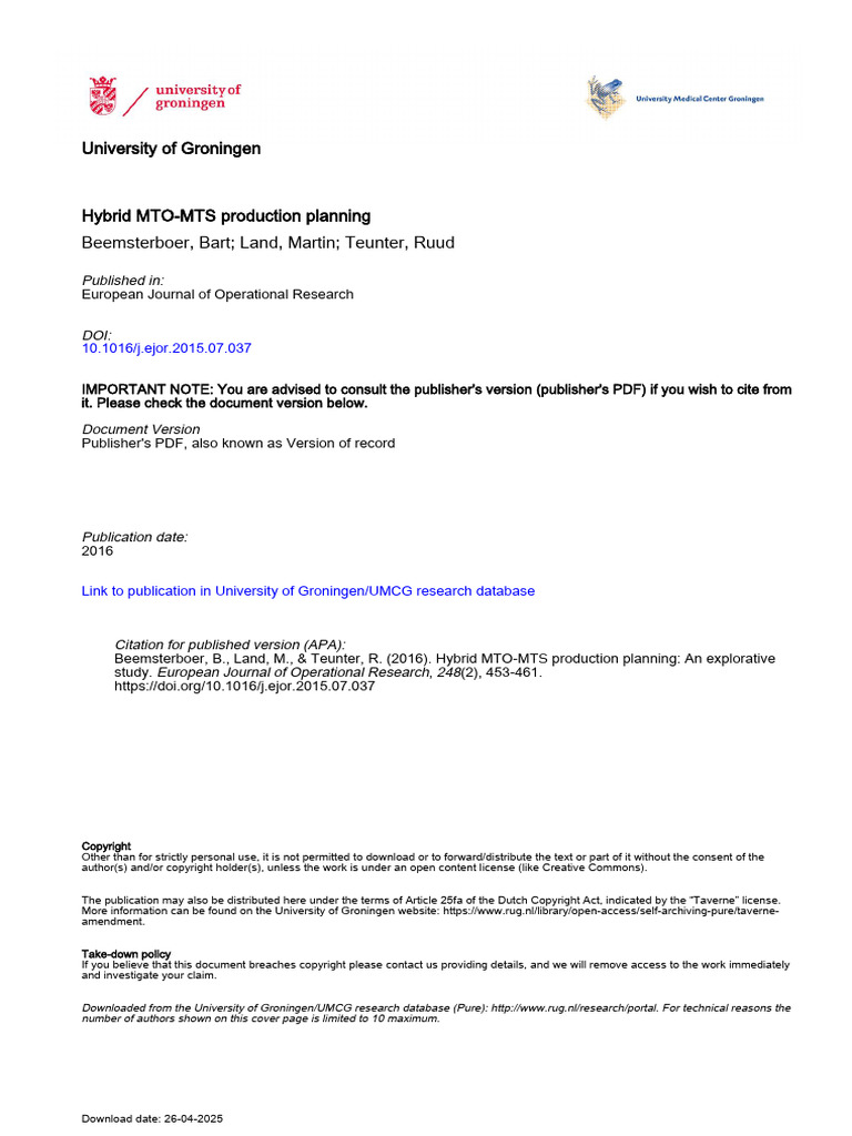 Hybrid MTO MTS Production Planning | PDF